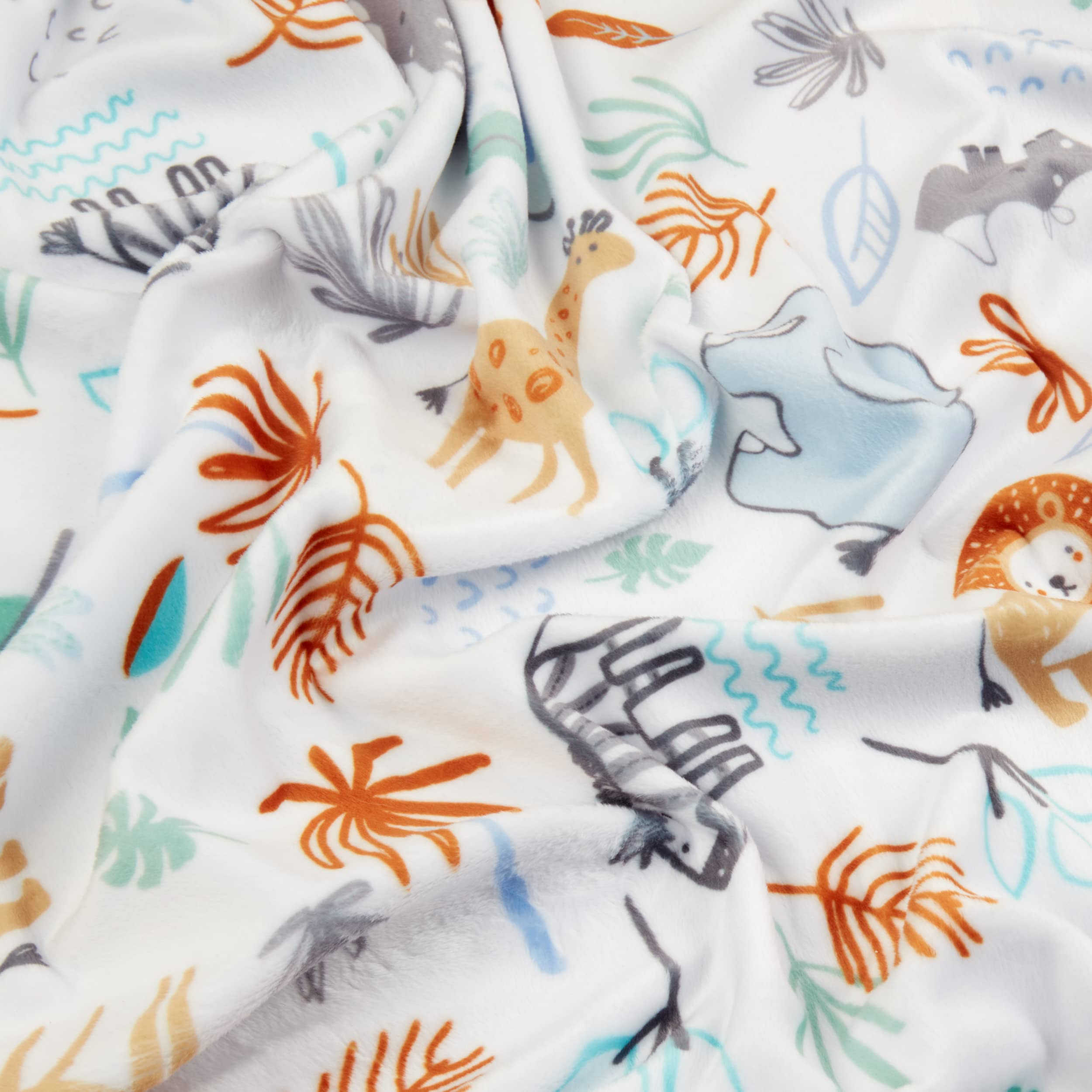 Shannon Minky Cuddle Jungle Friends Dusty Blue, Fabric by The Yard
