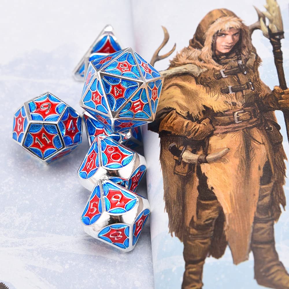 SUWEILE SZSZ Nebula Metal Polyhedral Dice Set D4 D6 D8 D10 D% D12 D20 for Table Games RPG DND 0212 (Color : White Rainbow8)