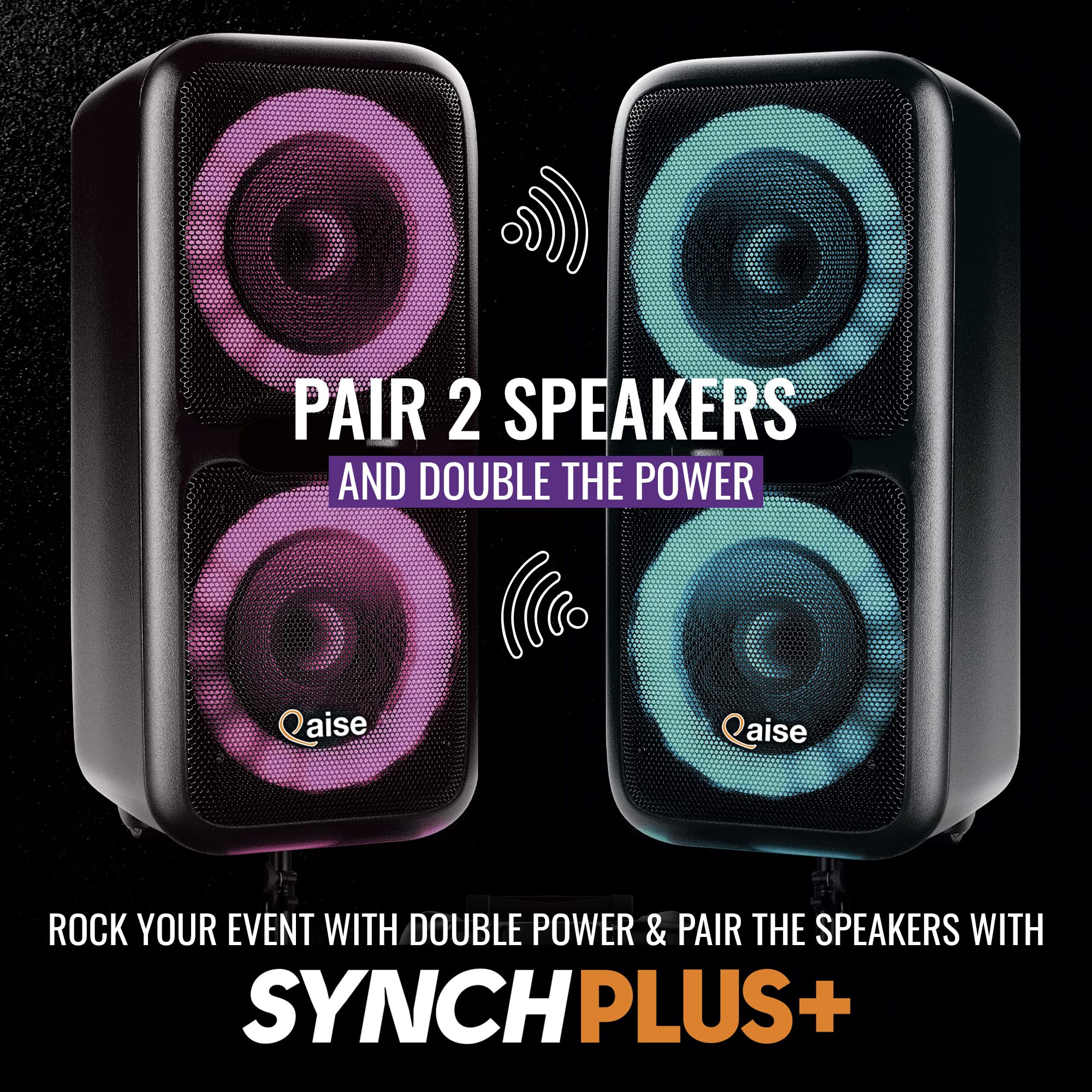 QAISE Portable Bluetooth Speaker & Karaoke Machine - Portable PA System with Wireless Mic, Professional Dual 10β Subwoofer with Lights, 7h Play time, 5000 Watts Peak Power - SonicBoomer X-BASS