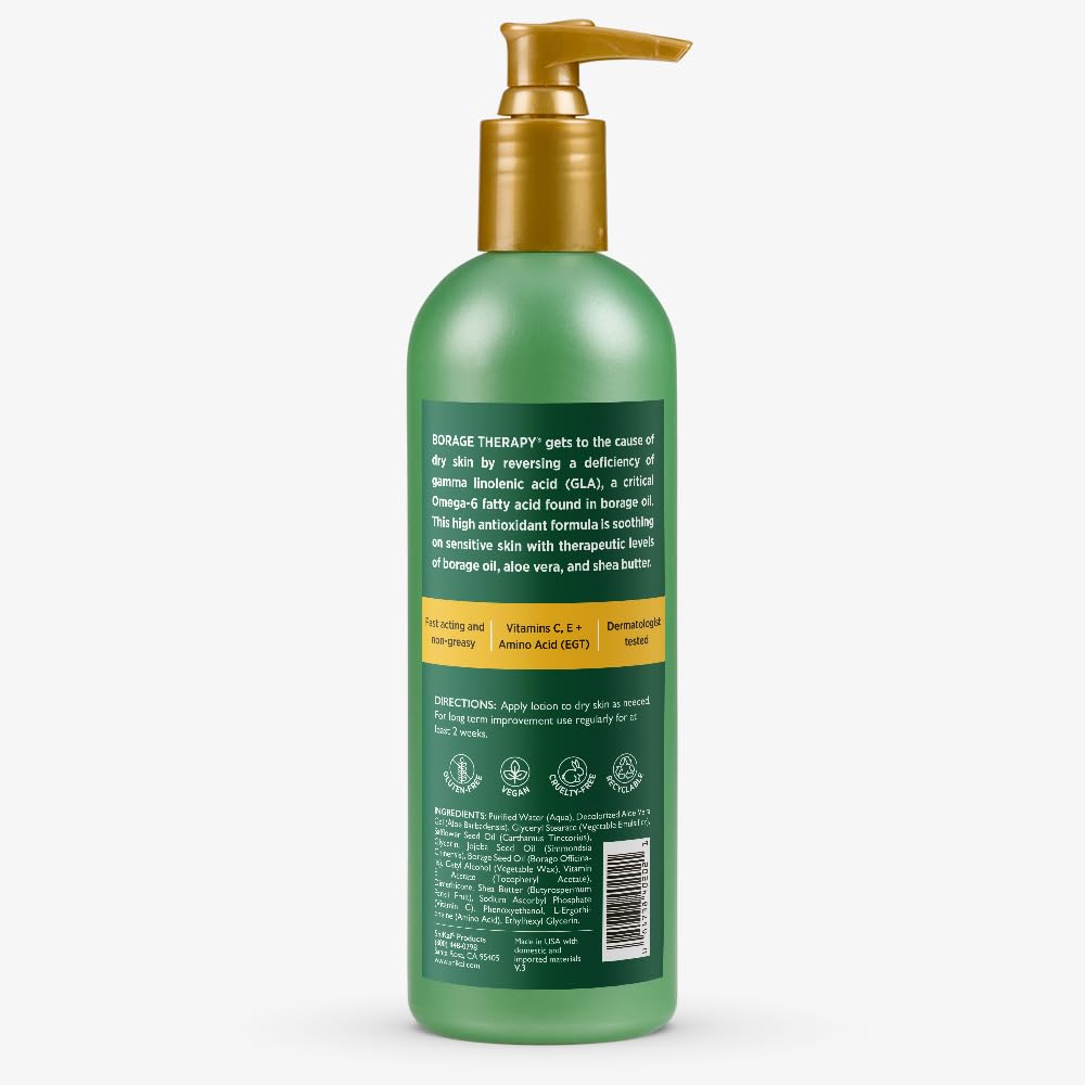 ShiKai Borage Therapy Dry Skin Lotion Moisturizer (16oz, Pack of 2) Unscented Skincare | Hydrating Lotion for Eczema, Dry Hands & Body | With Oatmeal, Shea