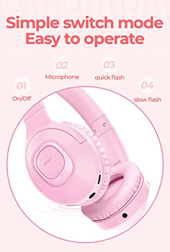 E5 Kids Wireless Headphones with Microphone, Bluetooth 5.0 Over Ear Wireless Kids Headphones with Volume Control 85dB/93dB, 40H Playtime,Sharing Function,for School/iPad/Tablet/Boys/Girls (Pink)