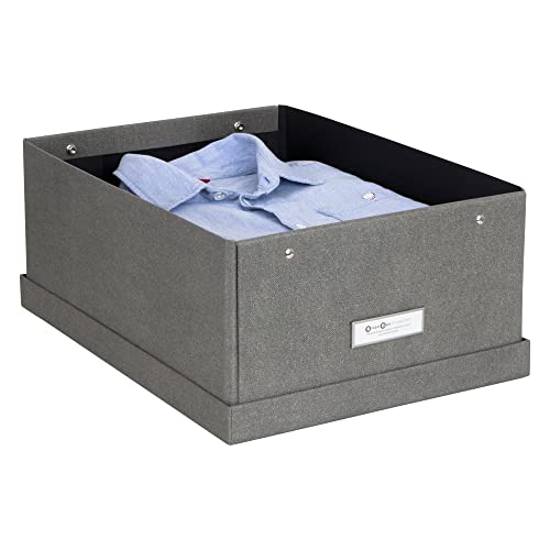 Bigso Katia KD Collapsible Storage Box | Photo Storage Box with Labelframe for Easy Identification | Simple Assembly without Tools | Decorative Storage Boxes with Lids | 11.3"x15.4"x6.4" | Grey