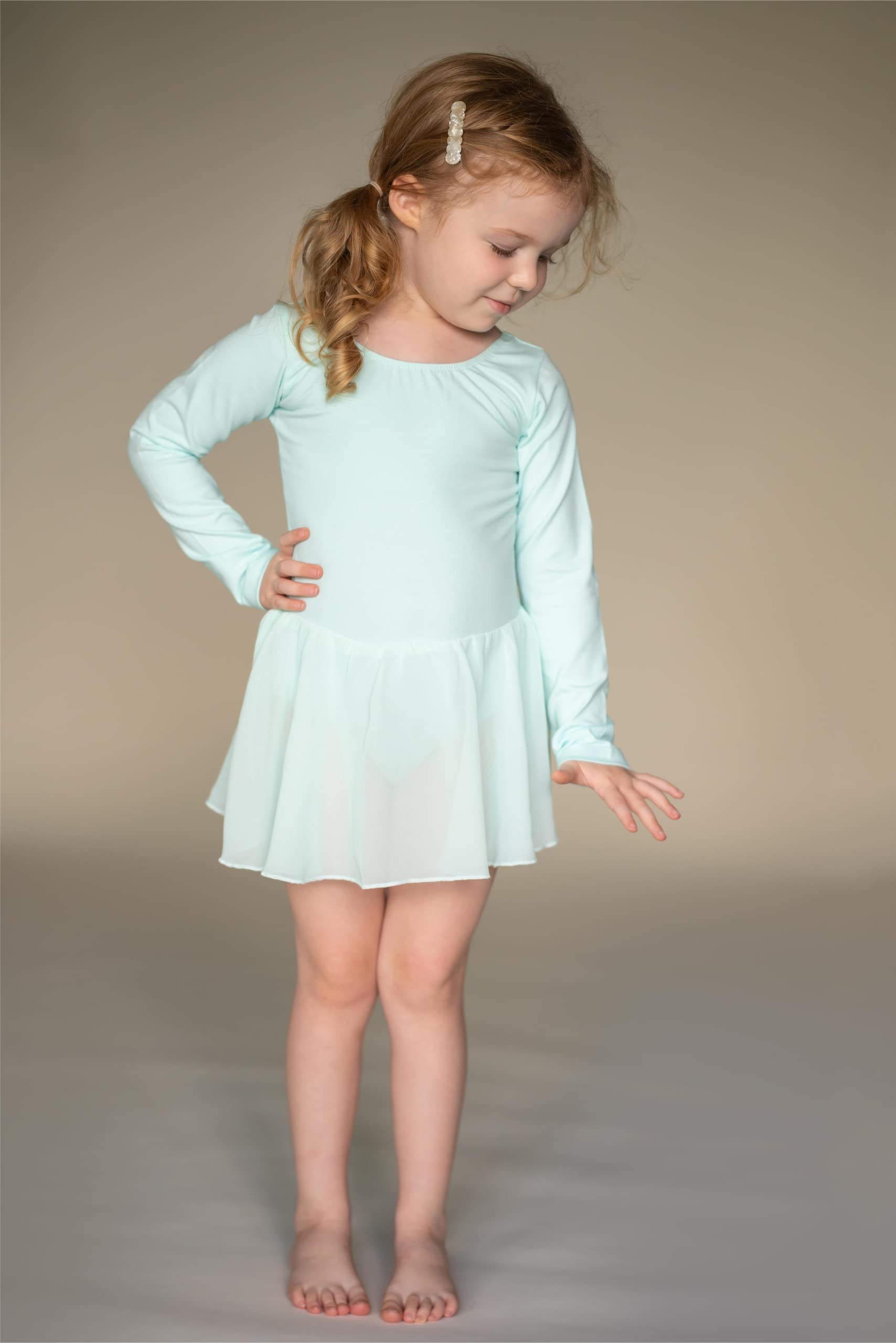 Arshiner Classic Ballet Leotard for Girls Long Sleeve Bow Back Chiffon Tutu Skirted Basic Team Dance Ballet Dress