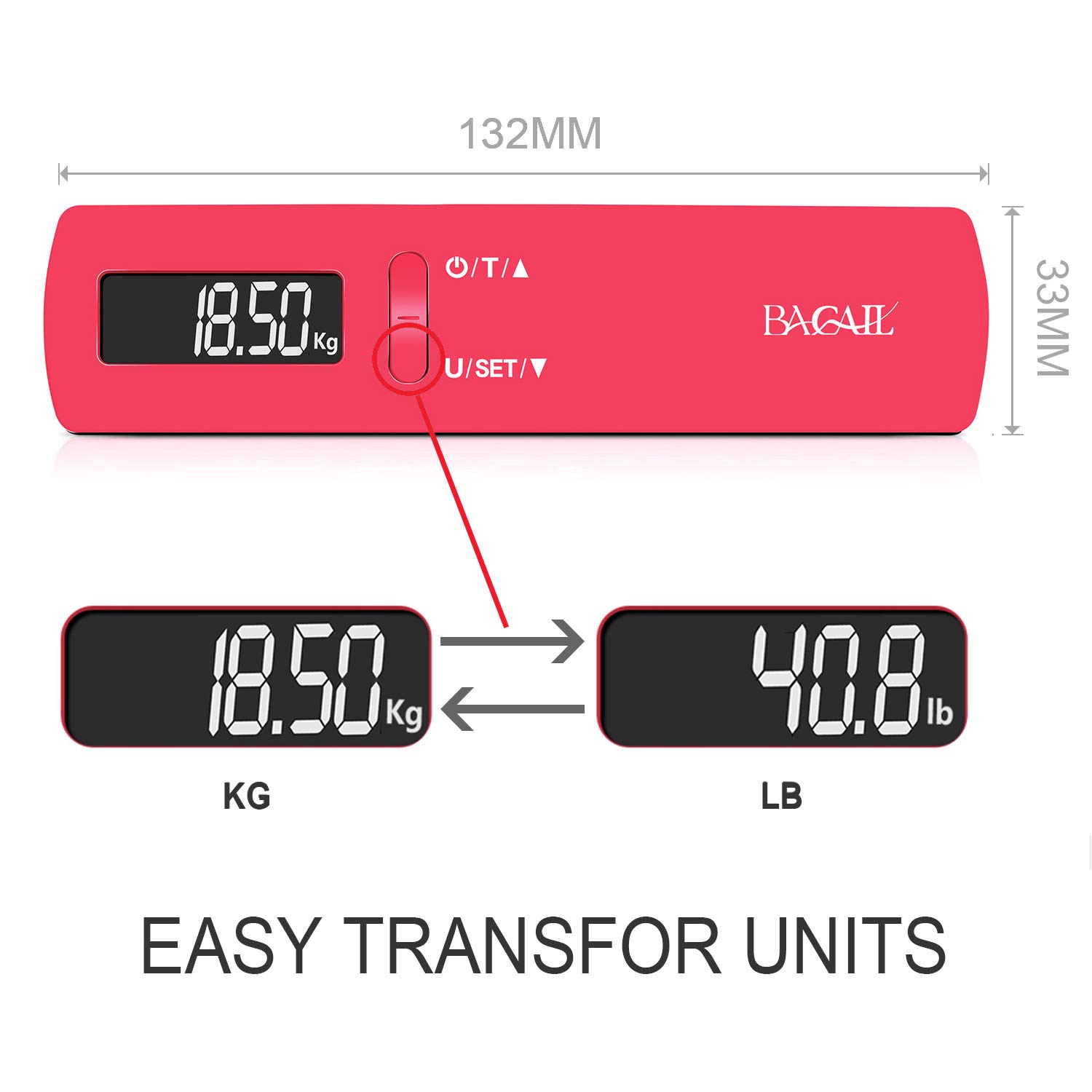 BAGAIL BASICS Digital Luggage Scale, 110lbs Hanging Baggage Scale with Backlit LCD Display, Portable Suitcase Weighing Scale, Travel Luggage Weight Scale with Hook, Strong Straps for Travelers Blue