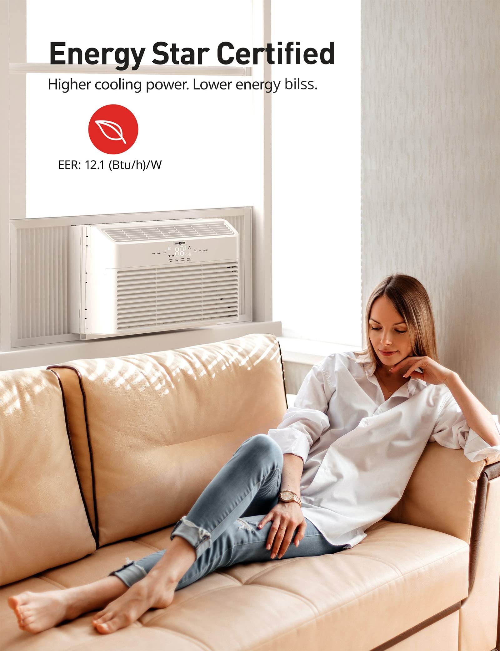 Window Air Conditioner, 8,000 BTU AC Unit for Room Window-Mounted AC with 4 Fan Speeds 5 Modes 24-Hour On/Off Timer Quiet Sleep Mode Remote Control AC Cooler up to 350 sq. ft