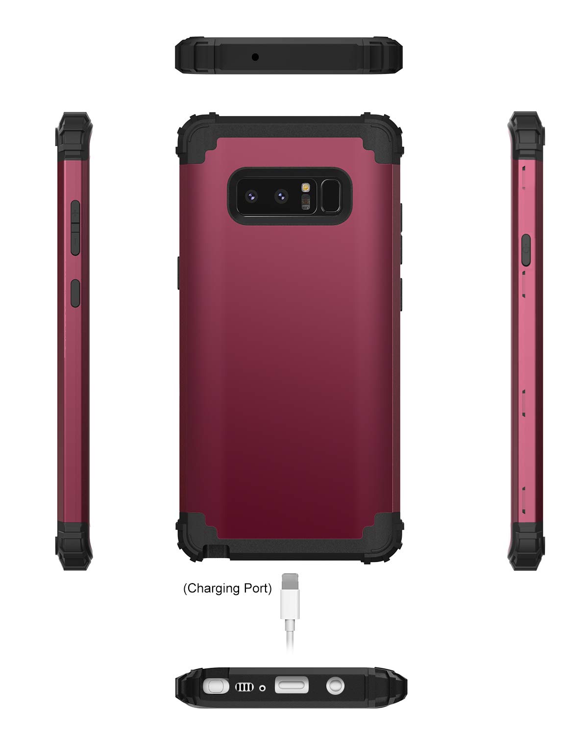 BENTOBEN Samsung Galaxy Note 8 Case, Note 8 Phone Case, 3 in 1 Heavy Duty Hybrid Hard PC Soft Silicone Bumper Shockproof Anti Slip Protective Cases for Samsung Galaxy Note 8 (2017 Released), Wine Red