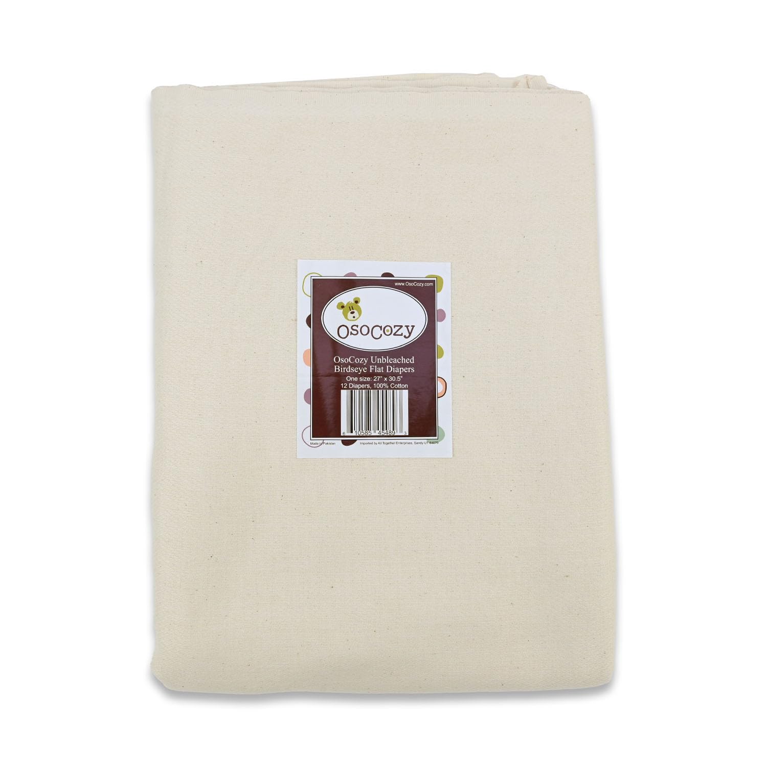 OsoCozy Unbleached Birdseye Flat Cloth Diapers (1 Dozen) - 27.5 x 30.5 Inches, One-Layer Flat Cloth Baby Nappies Made of Soft, Durable 100% Birdseye Weave Cotton