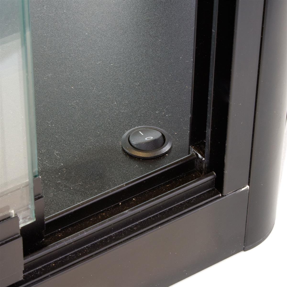 Displays2go Black Glass Wall Hanging Store Case, Aluminum, Tempered Glass Shelves β Black (WC4712LEDB)