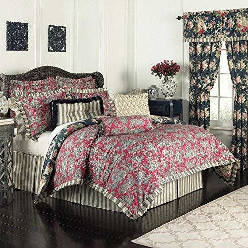 Waverly Sanctuary Rose Modern Farmhouse Floral 4-Piece Reversible Comforter Set, Queen, Heritage Blue