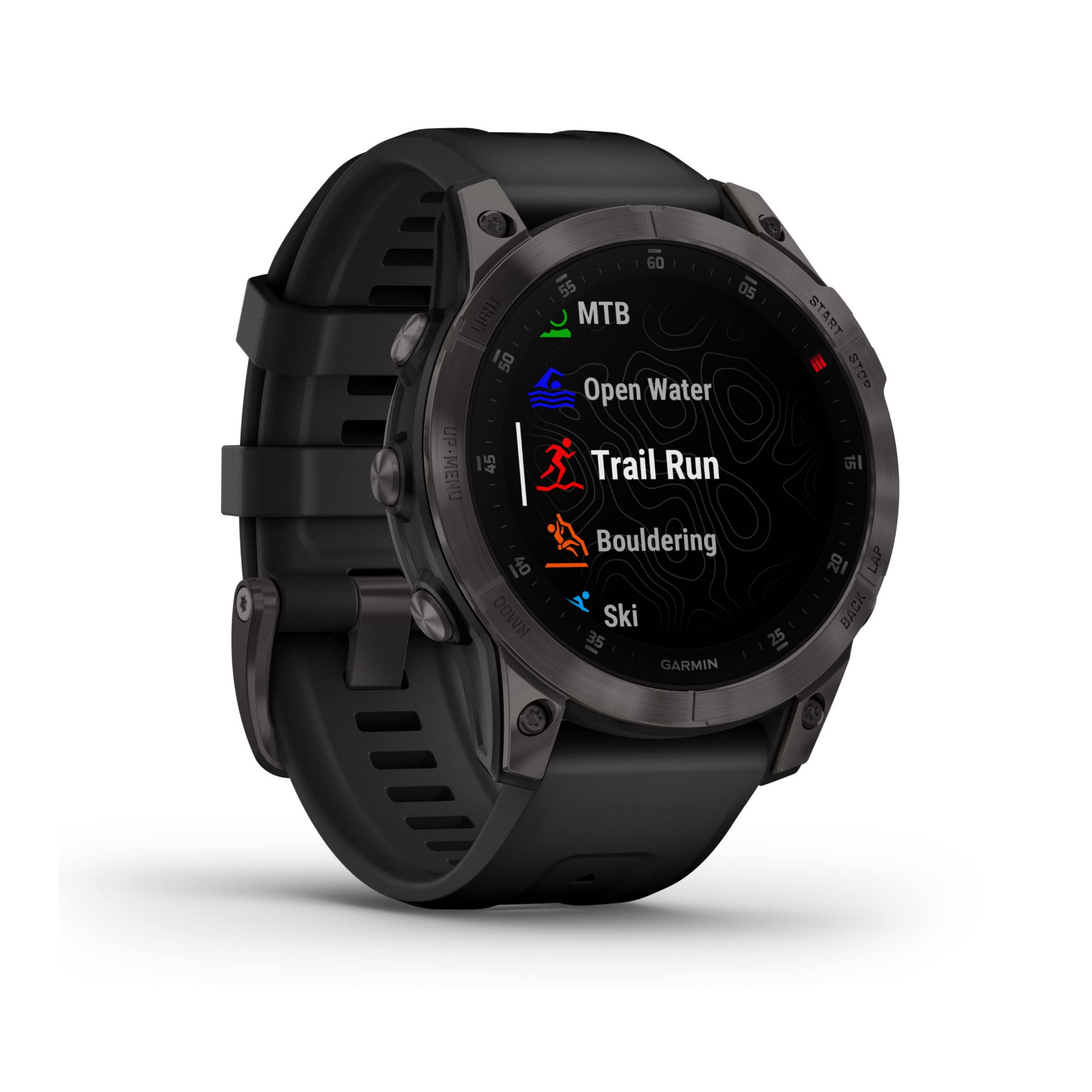 Garmin Epix Gen 2 Smartwatch (Sapphire Black Titanium) Bundle with Wireless Headphones (Black/Lime Green) and Below Zero 12KN Heavy Duty Carabiner (3 Items)