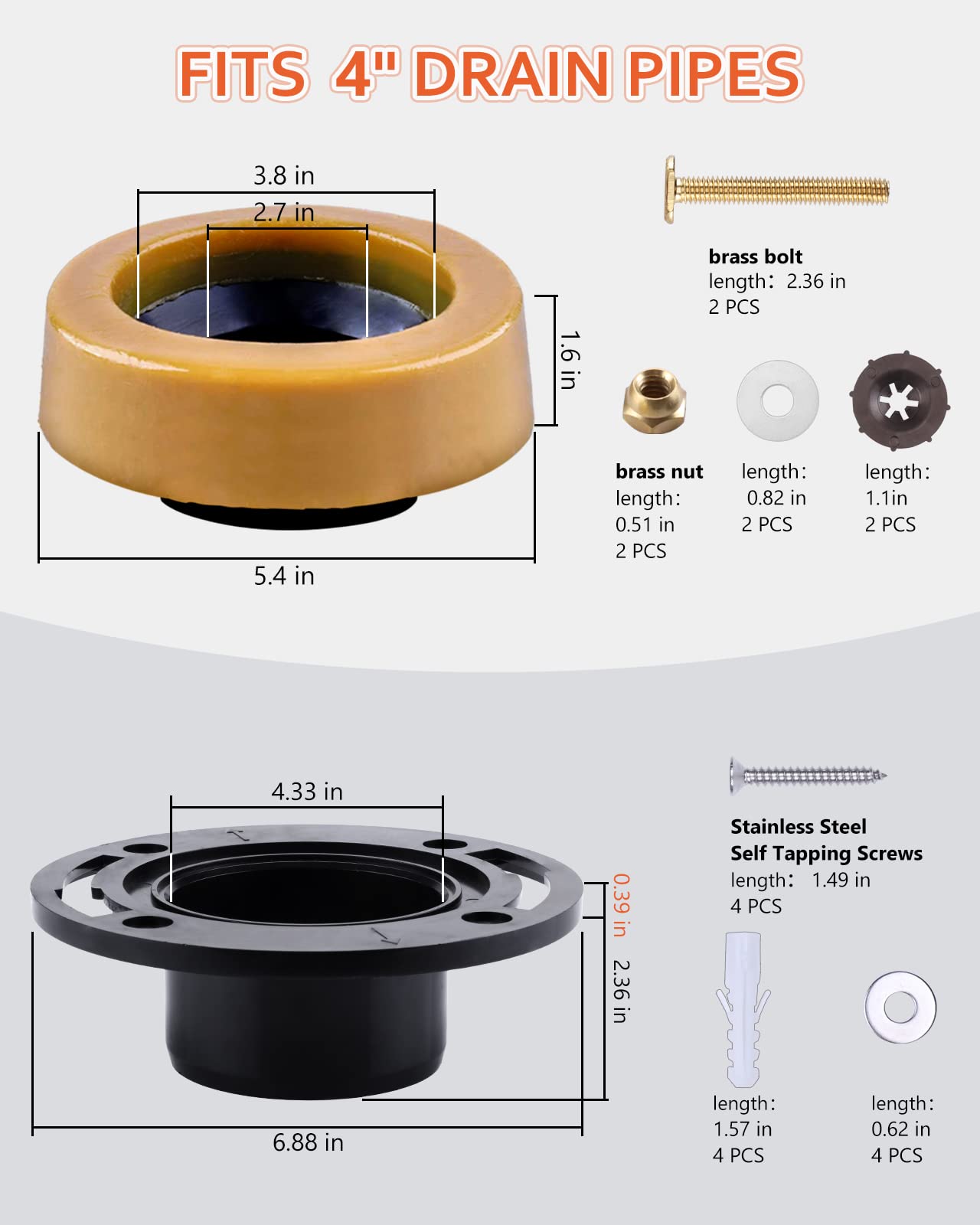 boeemi Toilet Flanges and Wax Rings for Toilets with Extended Flanges and Extra Thick Wax Rings for Floor Exit Toilets New Installation or Reinstallation 4" Waste Line for Plumbing Below Floor