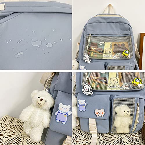 Eagerrich Kawaii Backpack with Cute Pin Accessories Plush Pendant for School Bag Student Girl Backpack Super-Capacity Waterproof Travel Backpack(Black)