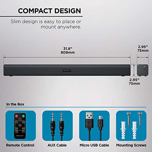 Merkury Innovations, Pur Sound Wireless Home Theater Soundbar and Speaker, Bluetooth HDMI Optical USB Plugin, 10 Watt Output Power, 1500mAh Rechargeable Battery