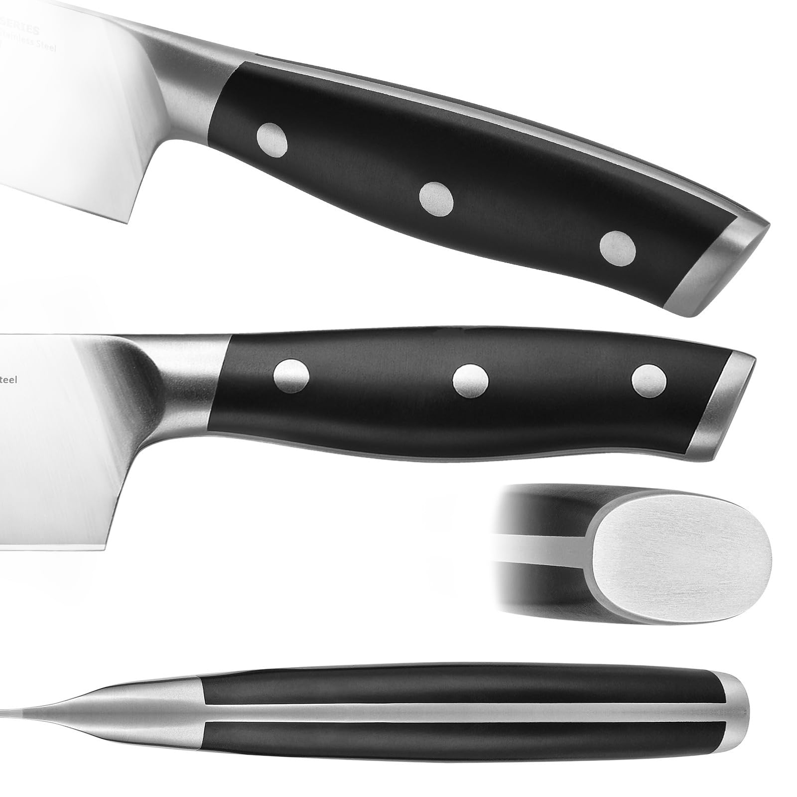 Klaus Meyer Stahl High Carbon Exclusive German Steel 5.5 inch Kitchen Chef Knife Ultra Sharp Santoku Knife, Japanese Chefs Knife (Black)