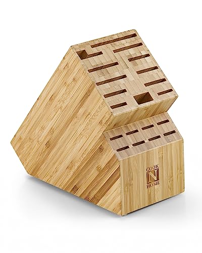Cook N Home Bamboo Knife Storage Block without Knives, 20 Slots Universal Knife Holder Countertop Butcher Block Knife Stand for Easy Kitchen Storage