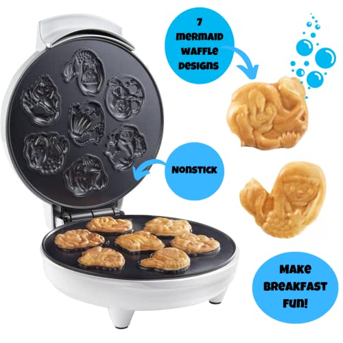 Mermaid Waffle Maker, Fun Easter Gift for Kids- Create 7 Different Mermaid Shaped Waffles in Minutes - A Fun, Cool Under the Sea Breakfast for Kids & Adults- Electric Nonstick Waffler Iron Ocean Theme