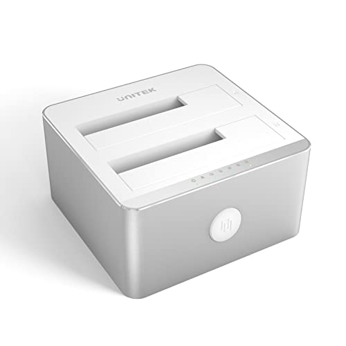 Unitek Aluminum USB 3.0 to SATA Dual Bay External Hard Drive Docking Station with UASP for 2.5 / 3.5-inch HDD SSD, Hard Drive Duplicator/Offline Clone Function (2 x 18TB Support)-Silver