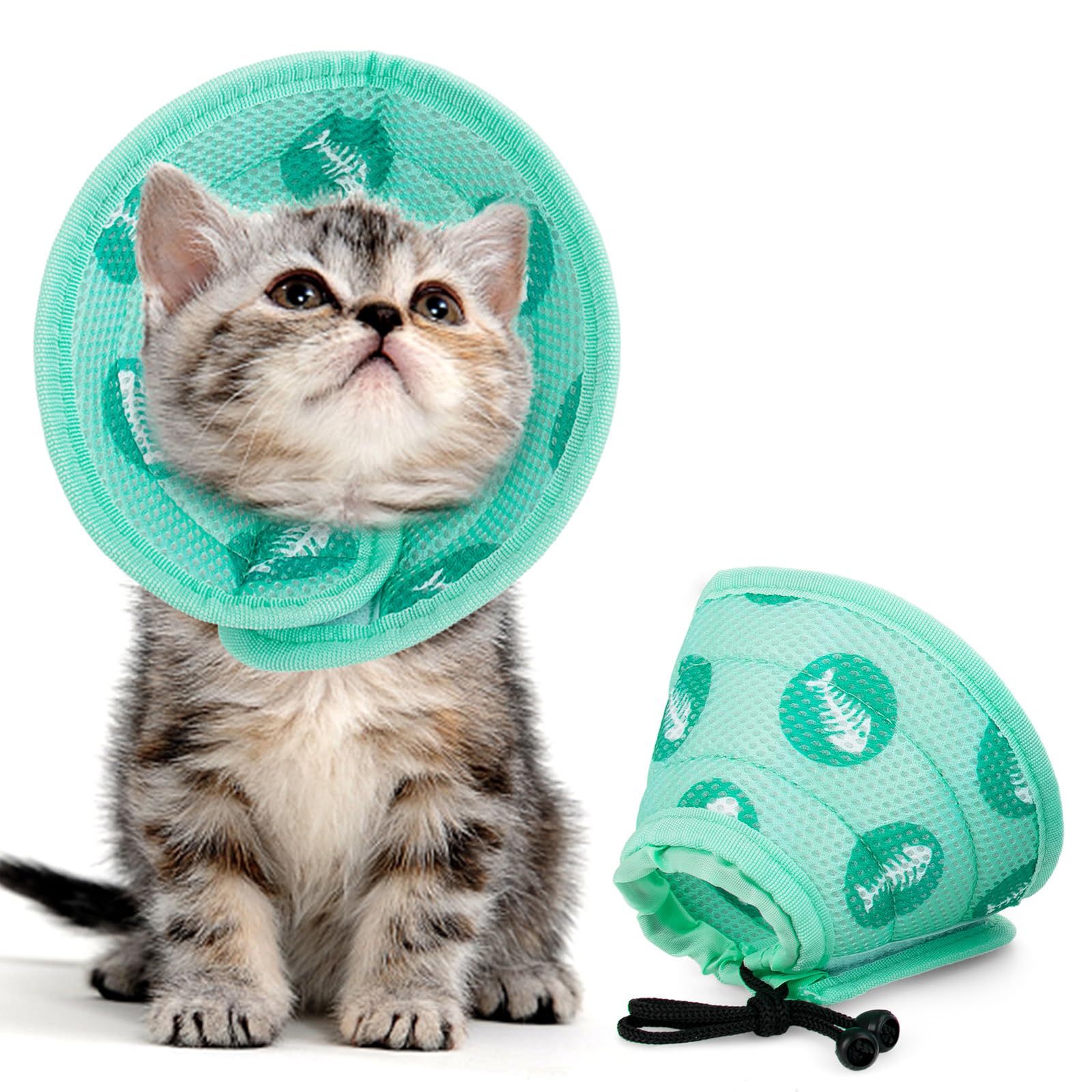 Cat Recovery Cone Collar Cat Cone Adjustable Soft After Surgery| Stop Licking| Daily Use Water Resistant Neck Elizabethan Collar for Cats Kittens Prevent from Licking Wounds, Not Block Vision