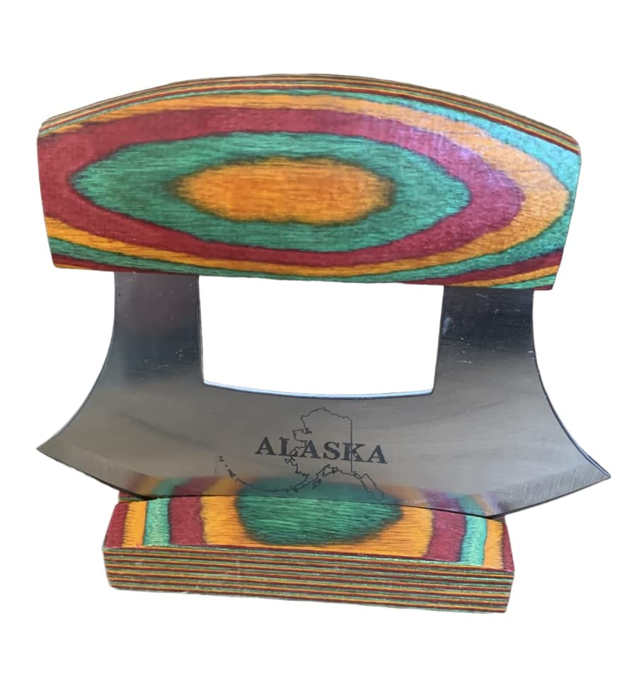 Inupiat Alaskan Cutlery Ulu Knife Exotic Colored Wood w/Etched Map