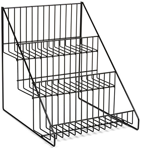 Displays2go Set of 2 Wire Store Fixtures, Countertop Retail Display Rack, 3 Tiers, Open Shelf (Black Steel)