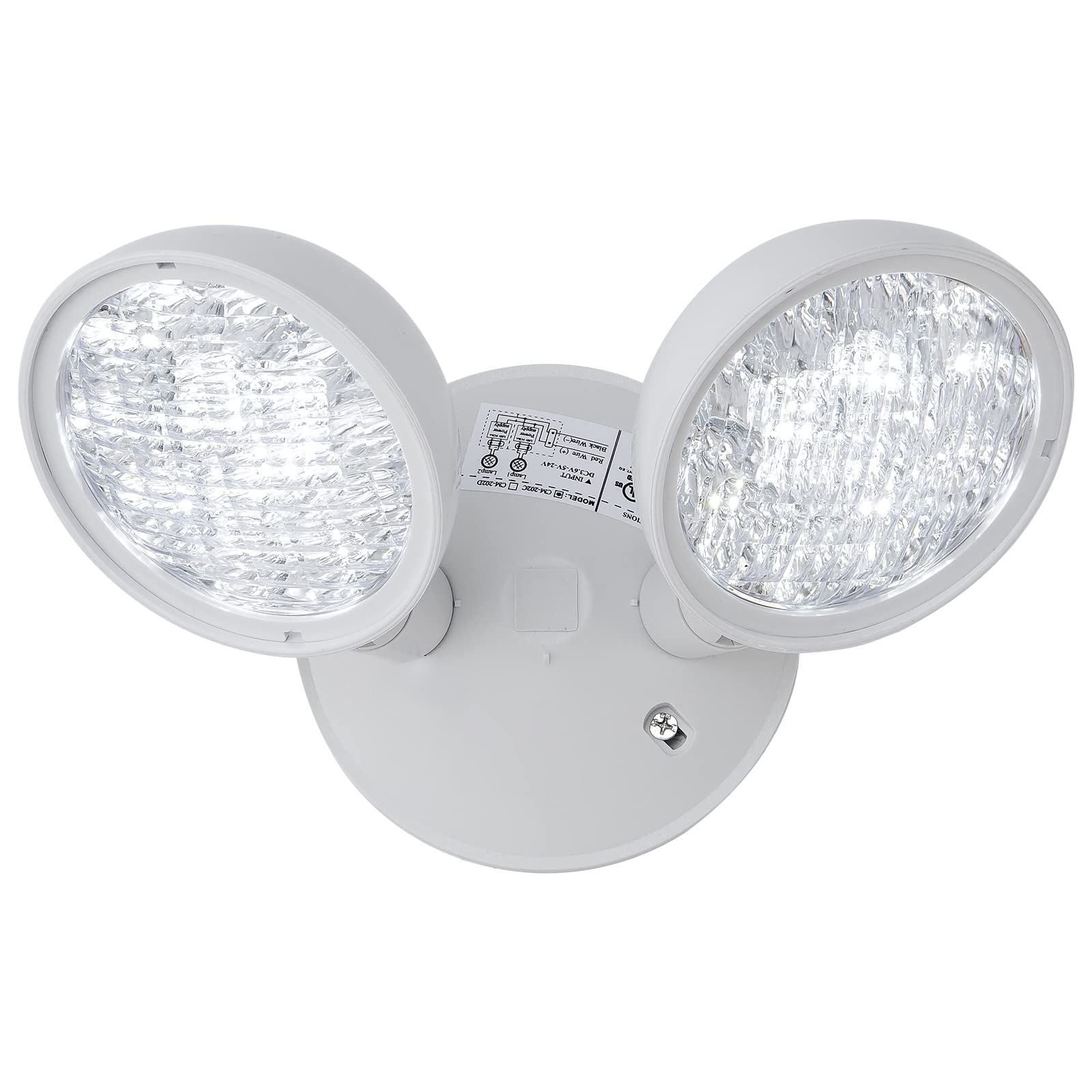 CM MZY Emergency Remote Head Lighting, Double Head Emergency Light, UL Listed, Multi Voltage 3.6 to 24 Volt Input, 2 by 3 Watts, 2 by 180 Lumen, Round