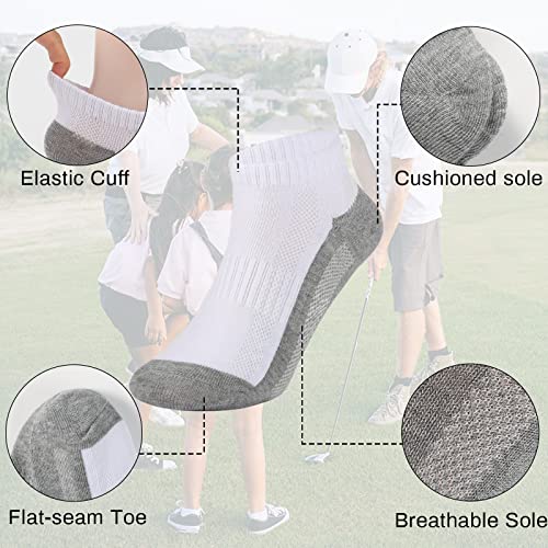 Auranso Boys Socks Kids Girls Athletic Ankle Half Cushion Low Cut Socks 6 Paris White Grey 7-10 Years