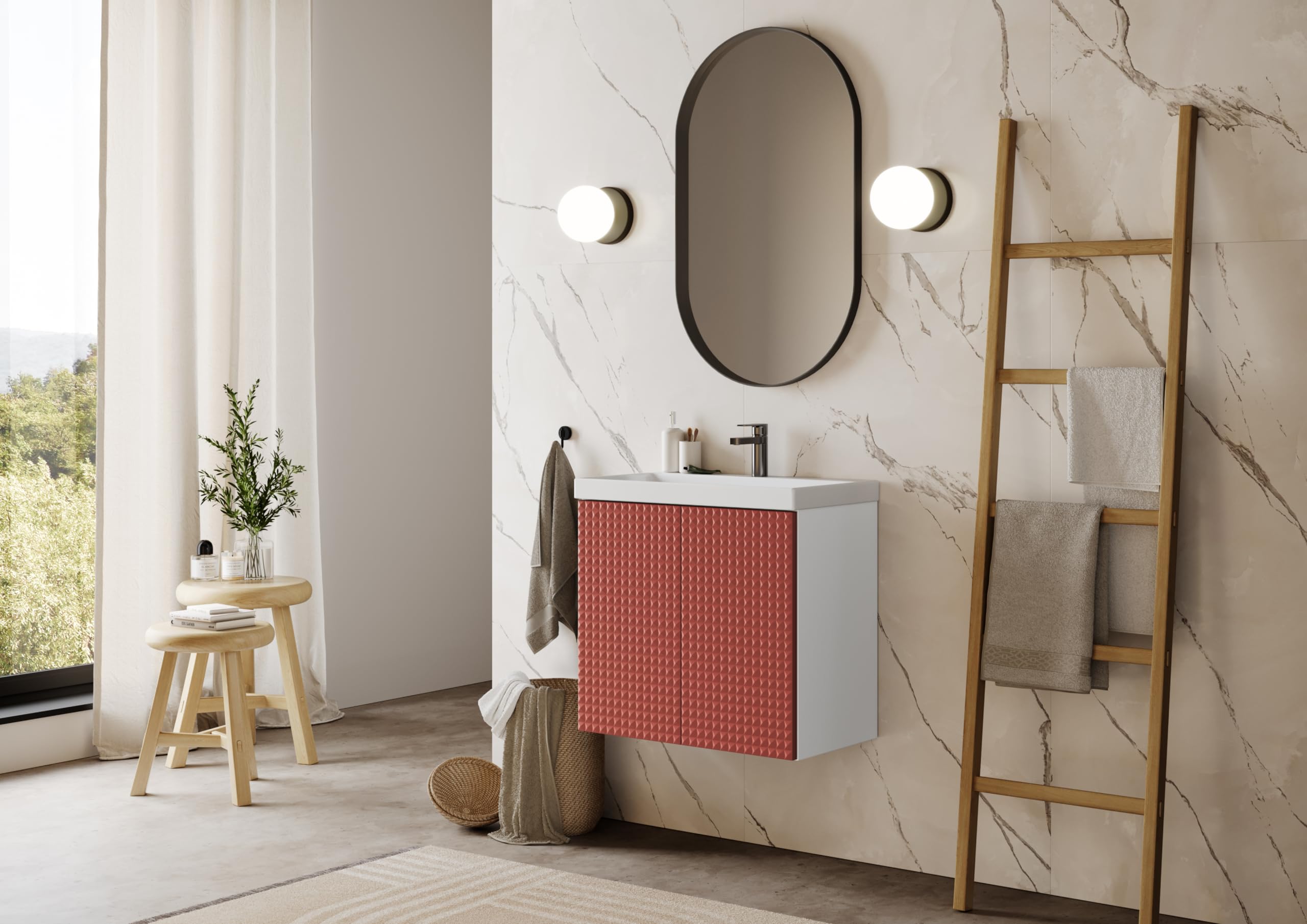 BOLERO 24" Bathroom Vanity Sink Combo for Small Space | Wall Mounted Bathroom Vanity Set with Ceramic Sink | Modern Floating Bathroom Cabinet with Sink (White/White)