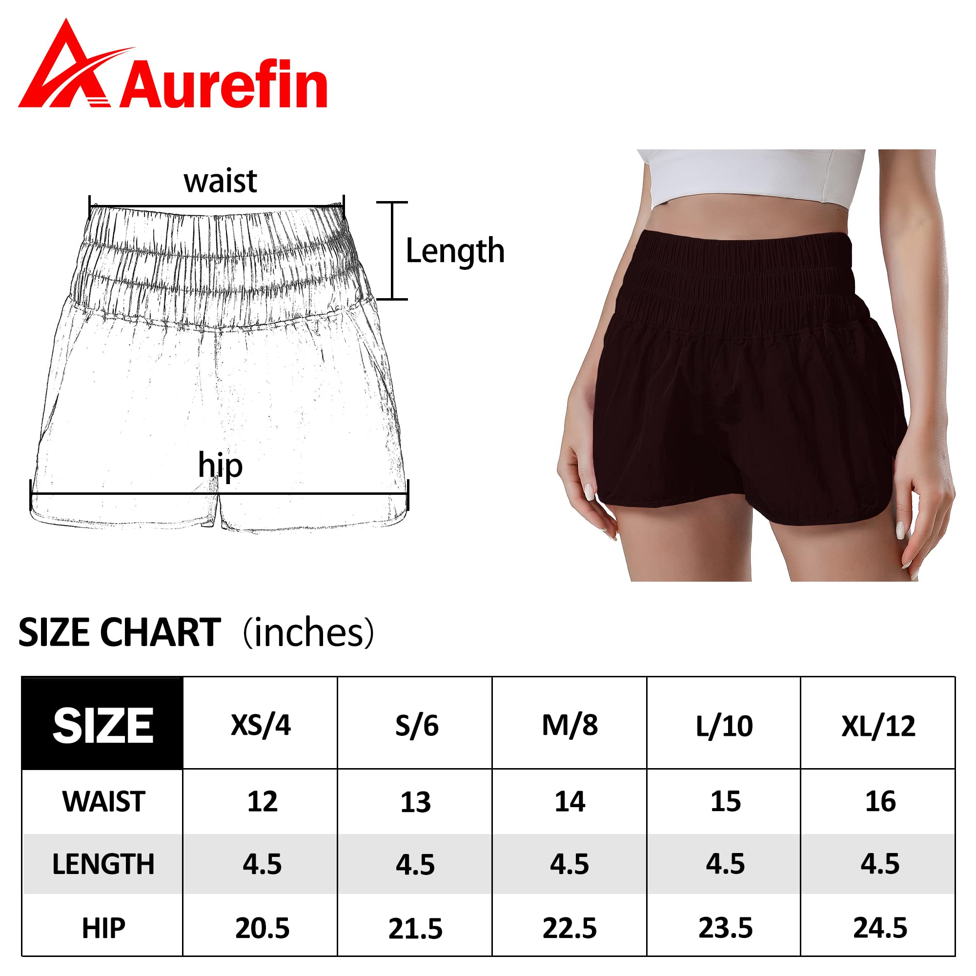 Aurefin High Waisted Athletic Shorts for Women,Womens Running Shorts with Mesh Liner Quick Dry Casual Workout Active Shorts Brown/L