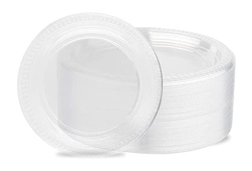 BESTYTY Clear Plastic Plates - 9-Inch (80-Pack) Microwave Safe Plastic Plate - Disposable Clear Plates for Party, Wedding Dessert Plates, Catering Disposable Plates, Food Service Supplies