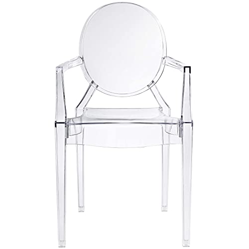 Modway Casper Modern Acrylic Stacking Kitchen and Dining Room Arm Chair in Clear - Fully Assembled