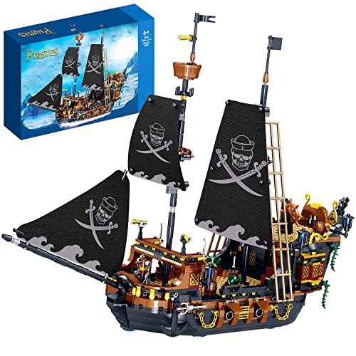 Mesiondy Pirate Ship Model,Pirate Ship Model Mini Building Blocks Kit, MOC Pirate Ship Building Sets for Boys Girls 14+ (1282Pcs)