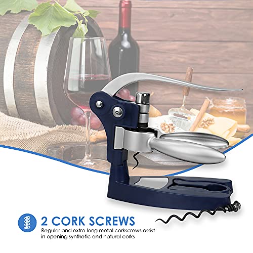 MichaelGraves Rabbit Vertical Levered Wine Bottle Opener – Holding Base, Extra Long Corkscrew and Foil Remover Included
