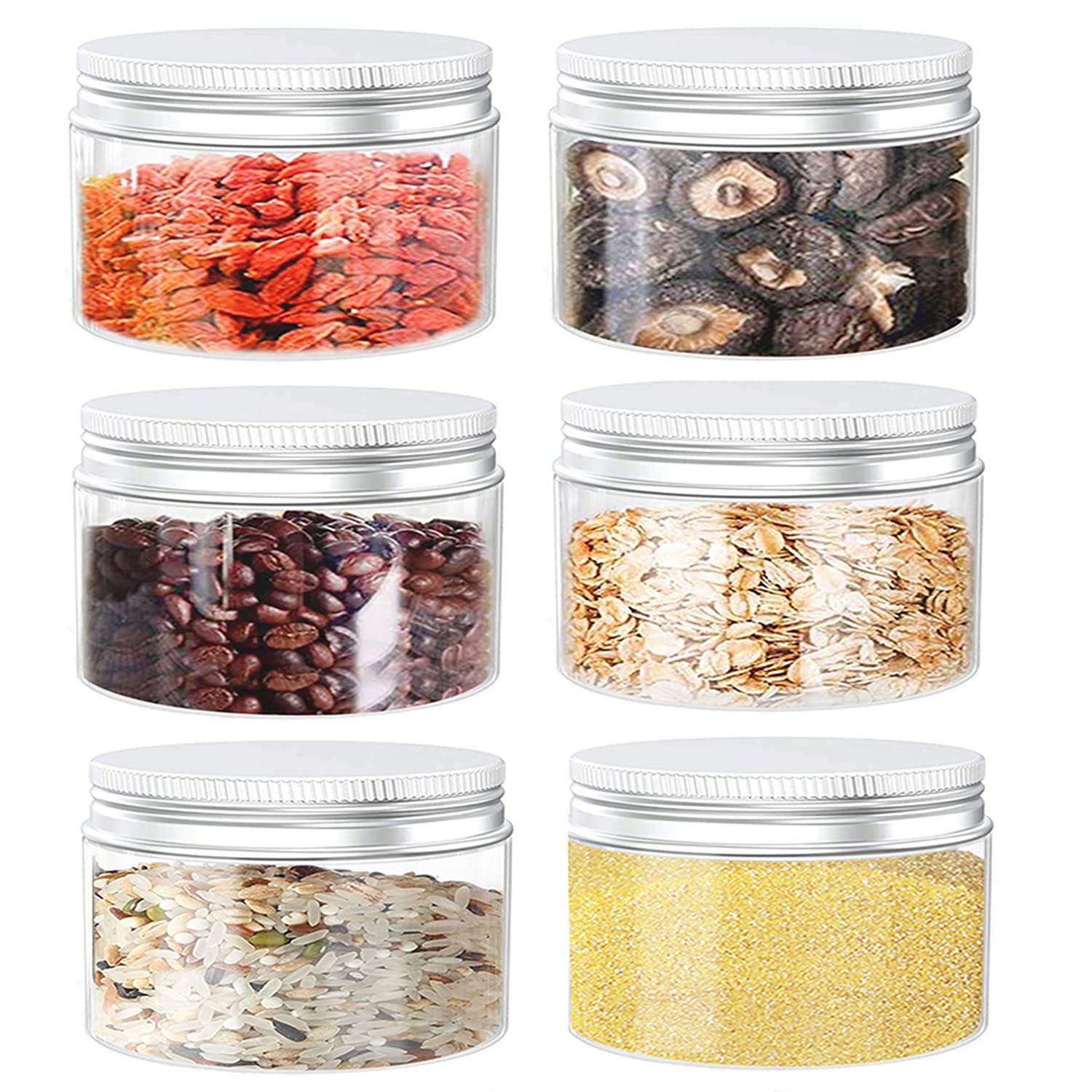 Axe Sickle 10 Ounce Plastic Jars Clear Plastic Mason Jars Storage Containers Wide Mouth With Lids For Kitchen & Household Storage Airtight Container 6 PCS