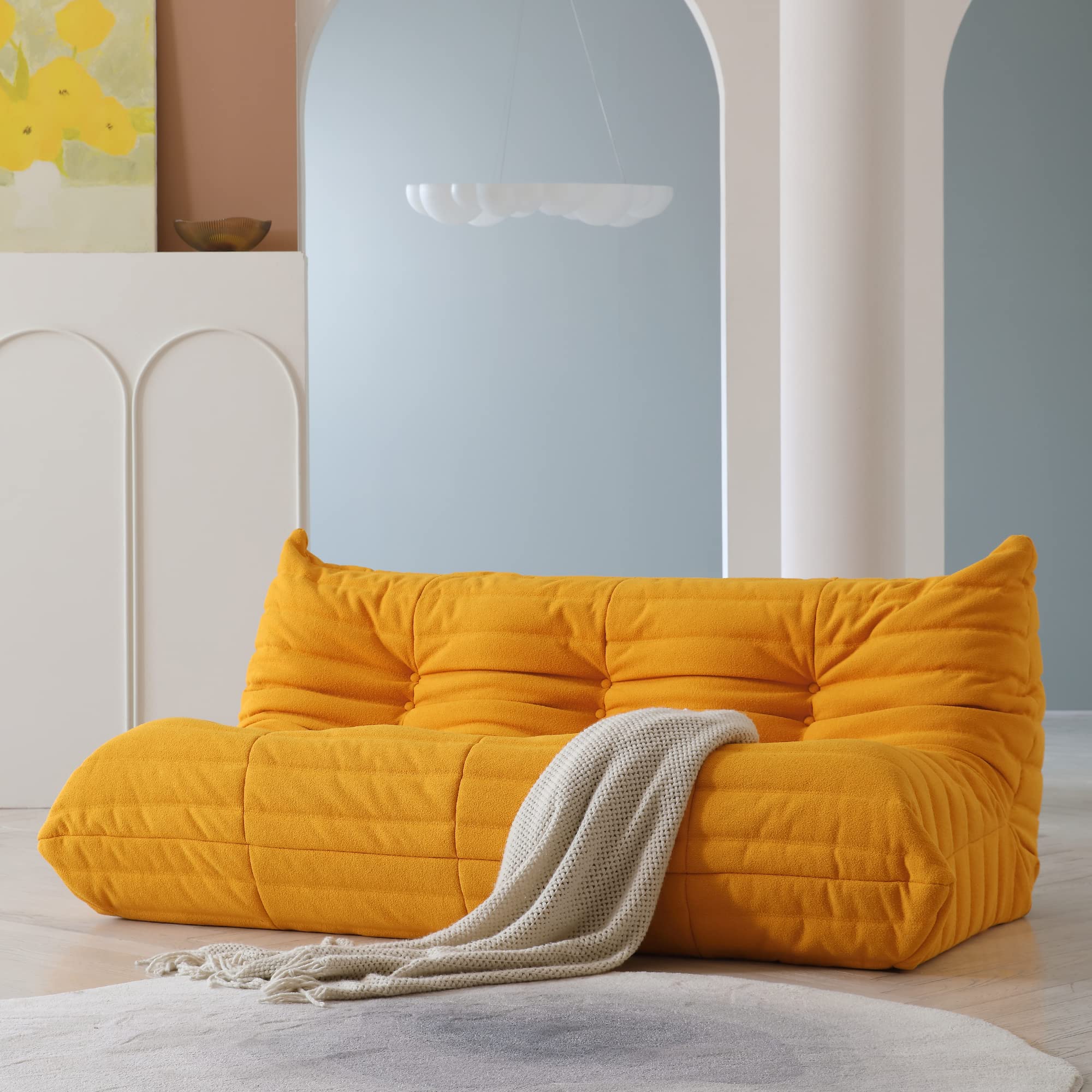 TIFLON Lazy Floor Sofa,Minimalist Sofa Couch,Teddy Velvet 3Seatert Sofa, Fireside Chair,Tatami Sofa,Corner Relax Sofa Couch for Living Room Bedroom Salon Office-Yellow