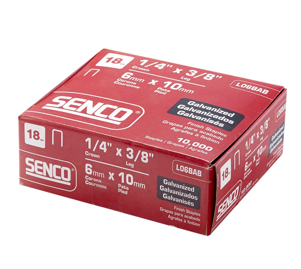 Senco L06BAB 18 Gauge by 1/4-inch Crown by 3/8-inch Electro Galvanized Staples (10,000 per box)