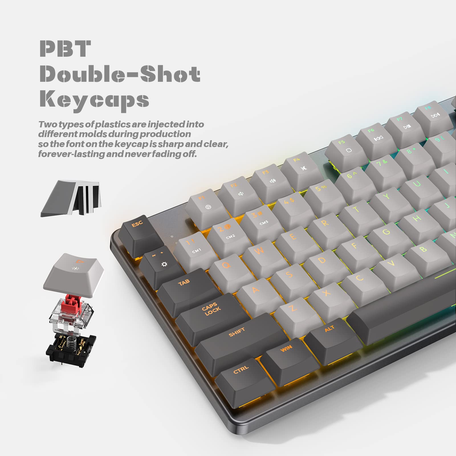 CIDOO 87 Keys RGB Mechanical Keyboard, Low Profile Gaming Keyboard with Aluminum housing, TKL Hot-Swappable Ultra-Slim 80 Percent Keyboard for Gaming and Work, Compatible with Windows System
