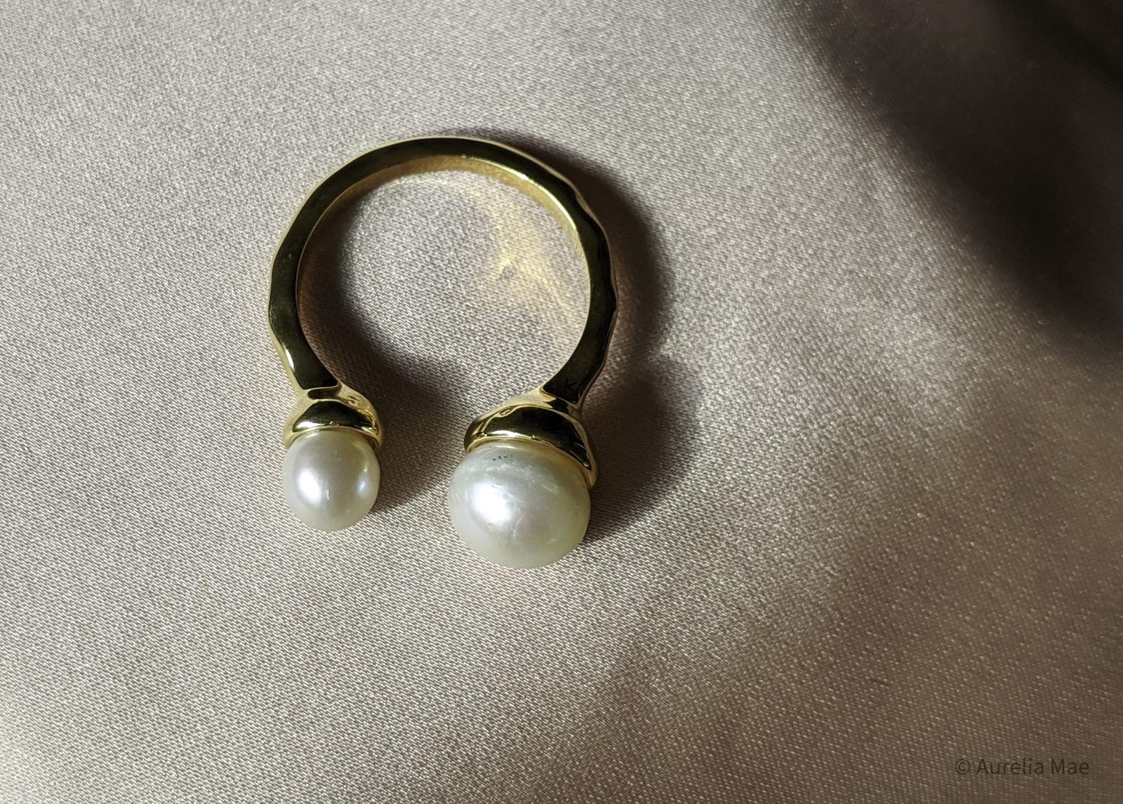 Aurelia Mae 18K Gold Plated Freshwater Cultured Pearl Ring Gold Knuckle Rings Two Pearls Open Midi Ring Open Cuff Wrap Band Size 8