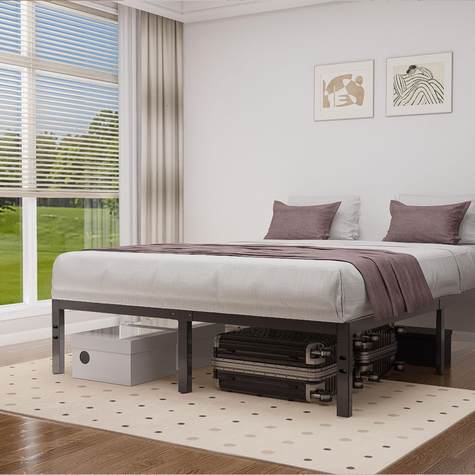 AUTSTA Queen Bed Frame Easy Assembly, Bed Frame Queen Size No Box Spring Needed, Heavy Duty Metal Platform Bed Frame with Plenty of Room for Storage