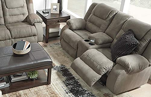 Signature Design by Ashley McCade Contemporary Manual Pull Tab Reclining Loveseat with Center Console, Gray