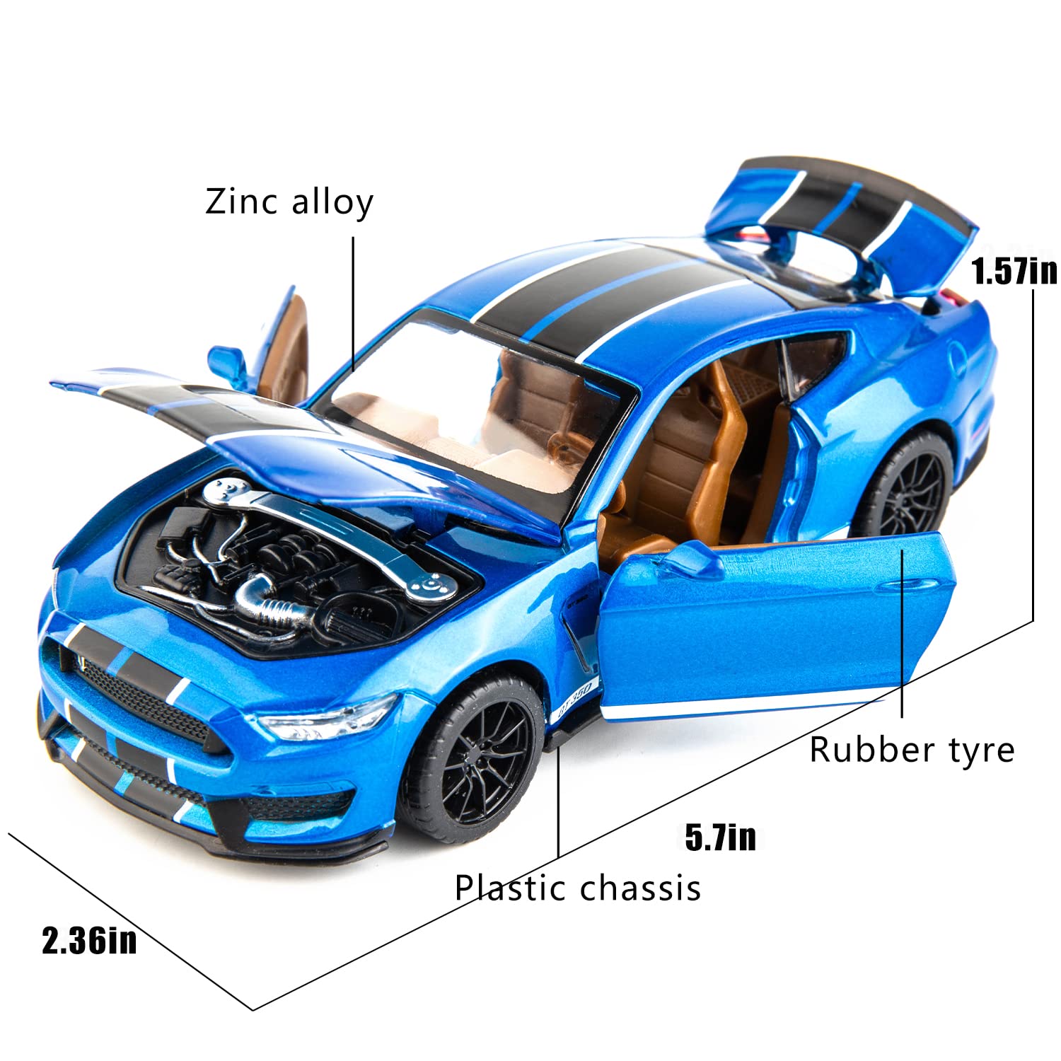 WAKAKAC Diecast Car1/32 Shelby GT350 Model Car Pull Back Collectible Toy Car with Sound and Light Toy Vehicle for Boys Adults Gift (Blue)