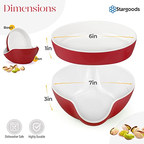 Pistachio Bowl, Snack Serving Dish, Double Peanut Bowl with Nut Seeds Shell Candy Storage, Red