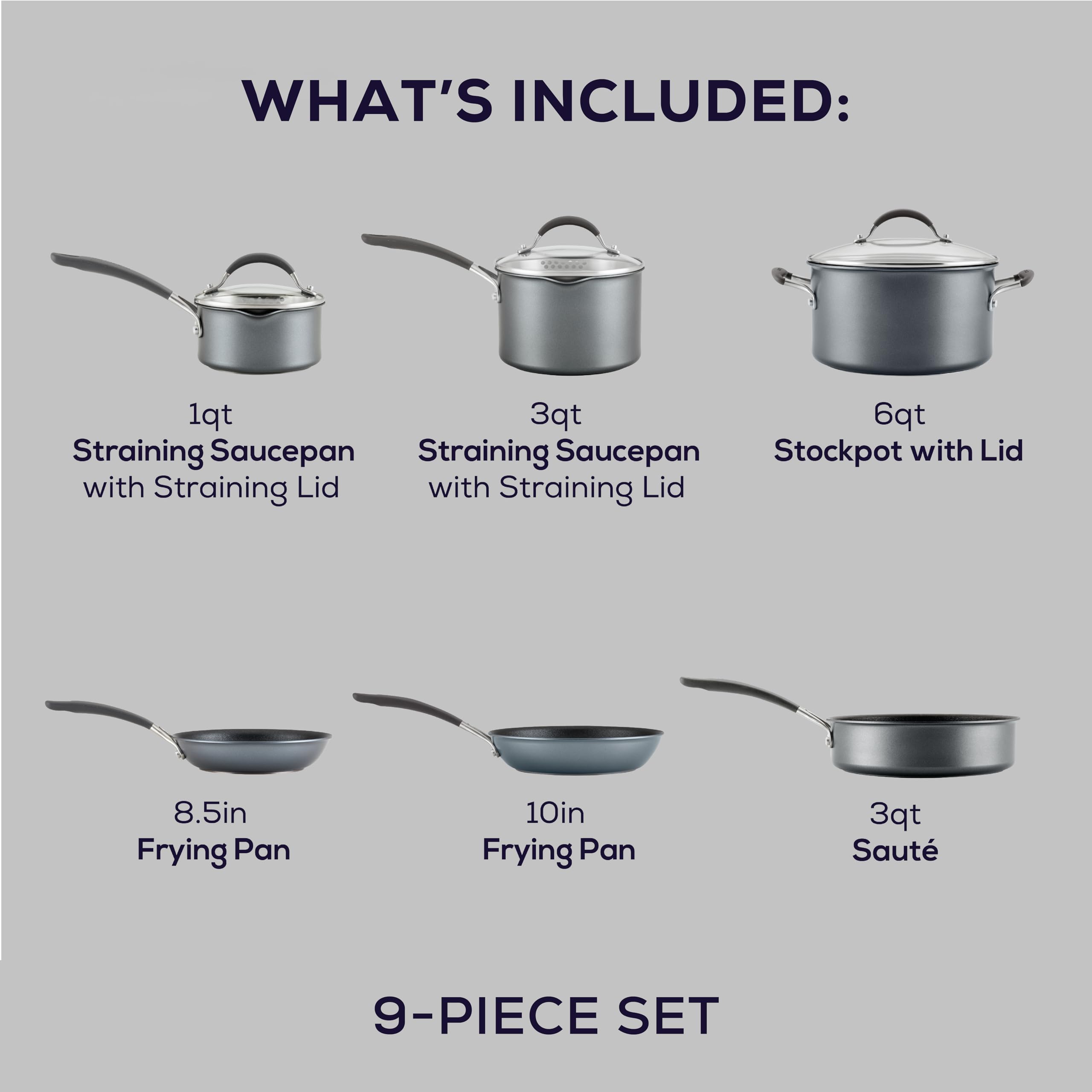 Circulon A1 Series with ScratchDefense Technology Nonstick Induction Cookware/Pots and Pans Set, 9 Piece, Graphite