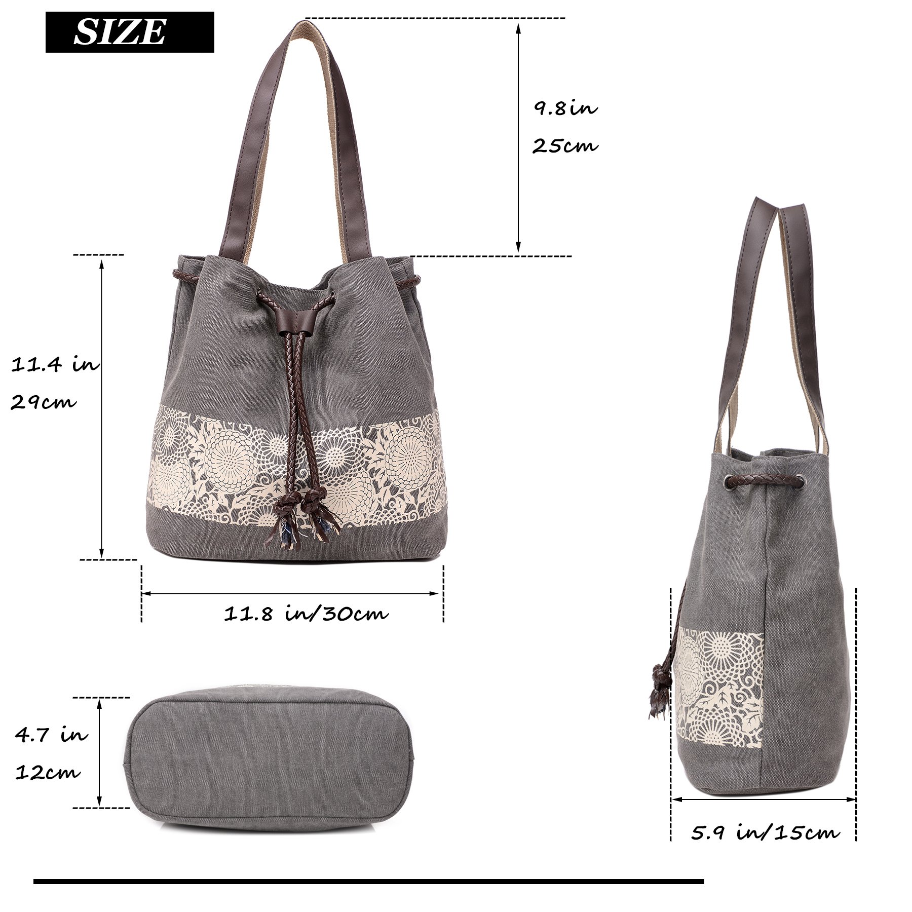 ArcEnCiel Canvas Tote Bag for Women Shoulder Purse Beach Handbags Work Travel Shopping Pack (Gray)