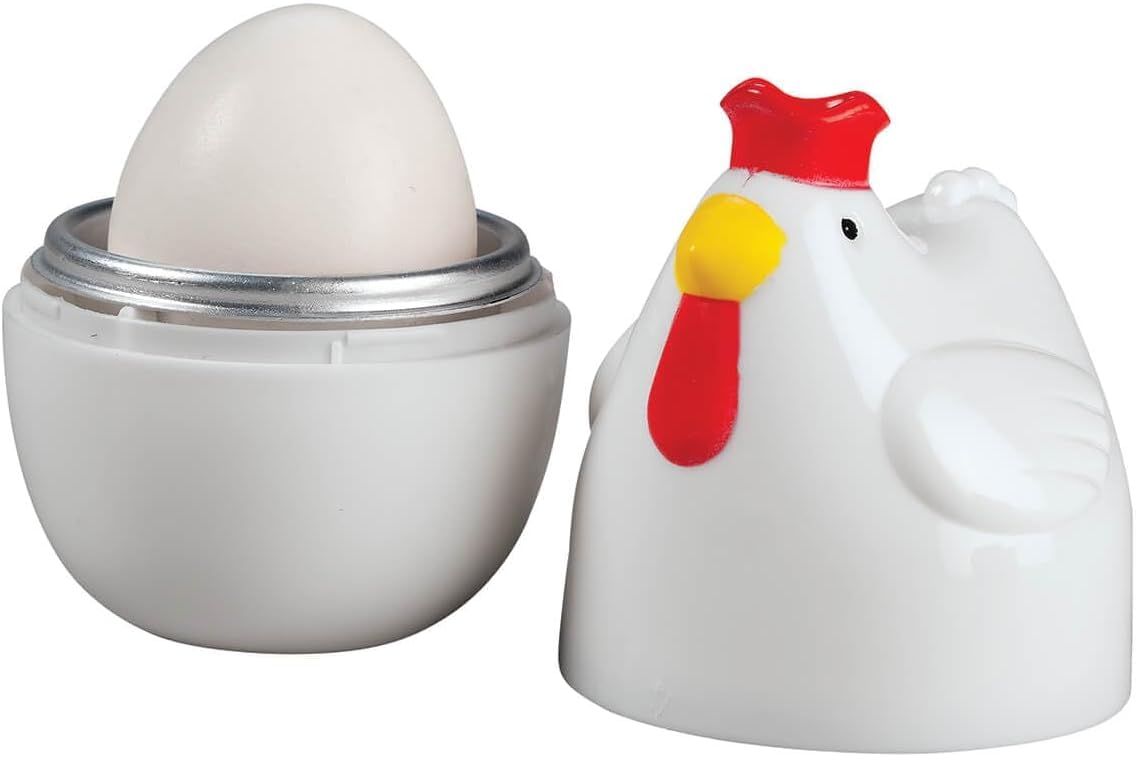 COOKWARE CREATIONS Chicken Shaped Microwave Egg Boiler for Perfectly Cooked Eggs in Minutes - egg boilers - egg boiler microwave - microwave egg boiler 1 egg - egg cooker, White
