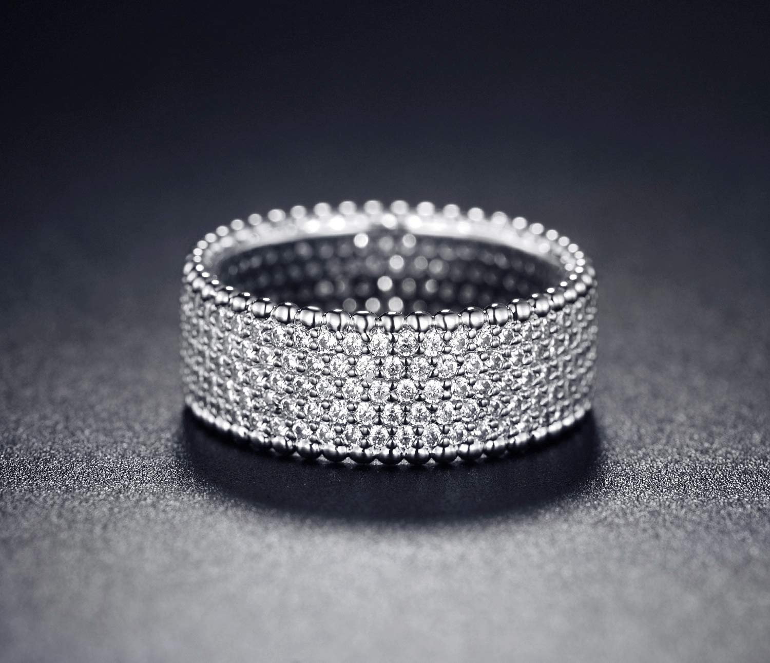 Barzel 18K White Gold Plated 5 Row Cubic Zirconia Eternity Wide Band Ring (White Gold, 7)