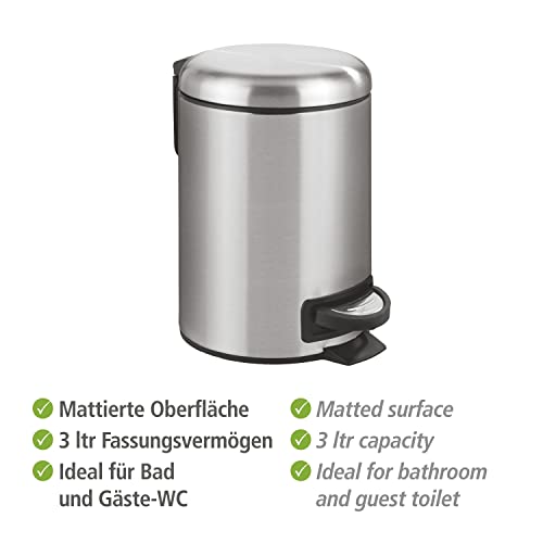 WENKO Basket, 0.79 Gal, Small Trash Can with Lid and Pedal, Garbage Bin for Bathroom with Removable Inner Bucket, Stainless Steel, Easy Close, 9.84 x 8.86 x 6.69, Silver