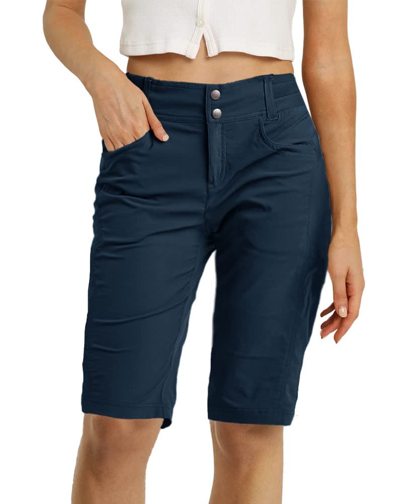 Aurgelmir Women's Quick Dry Hiking Cargo Shorts Elastic Waist Stretch Golf Active Bermuda Shorts with Pockets Navy