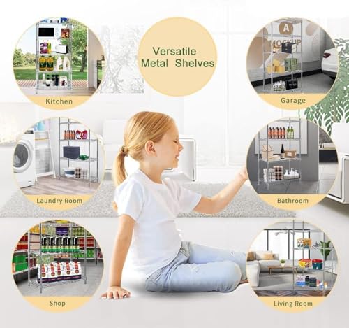 Catalina Creations Wire Shelving Rack,5-Shelf Storage Shelves, Chrome Metal Self, Heavy Duty Adjustable Steel Shelving Unit with 5-Shelf Liners for Garage, Kitchen, Office