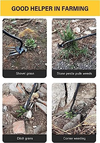 New Weeding Artifact Uprooting Weeding Tool, 4 Teeth Dual Purpose Weeder Tool, Hand Weeder Tool for Garden Yard Farm Weed Removal (Wood-14.5inch)