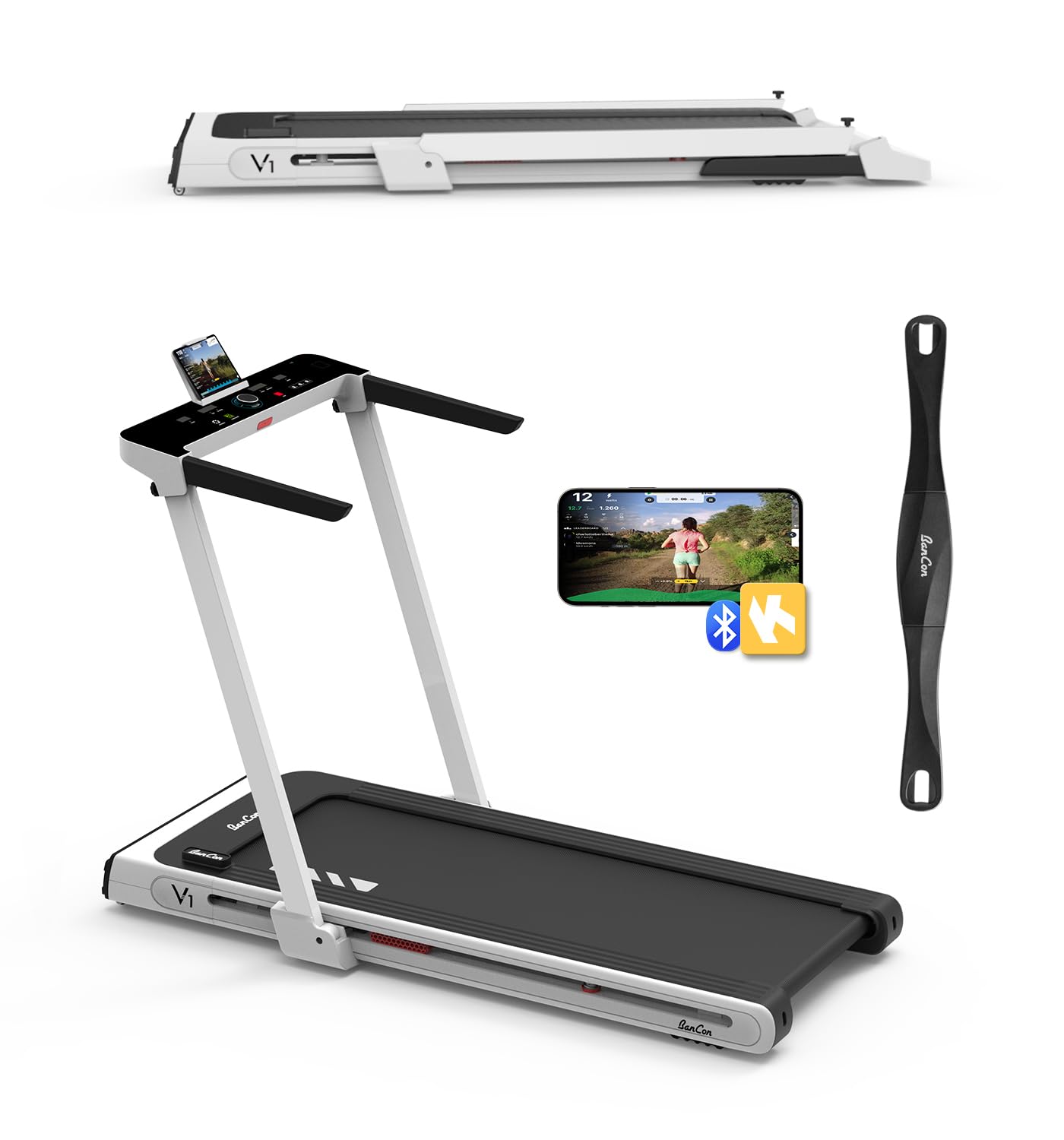 BANCON Foldable Running Treadmill for home with Handles, Running Machine,16.5 Inch Running Belt, Bluetooth Speakers, 8 Pre-set Programs, LED Display, Patented Shock Absorbption